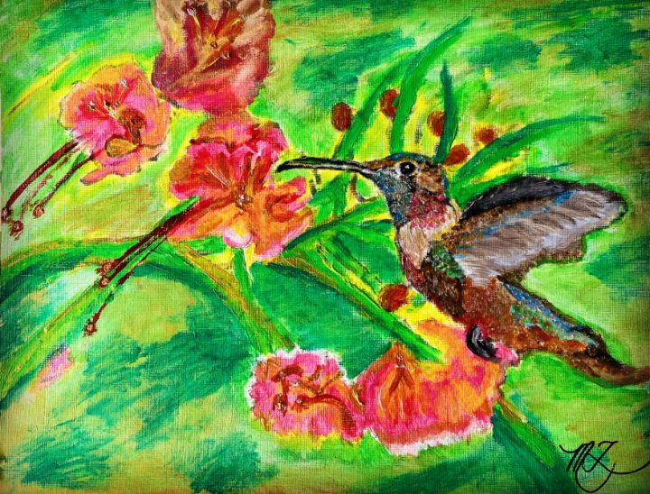 Hummingbird Enjoying the Nectar - POETIC GEM ART - Paintings & Prints ...