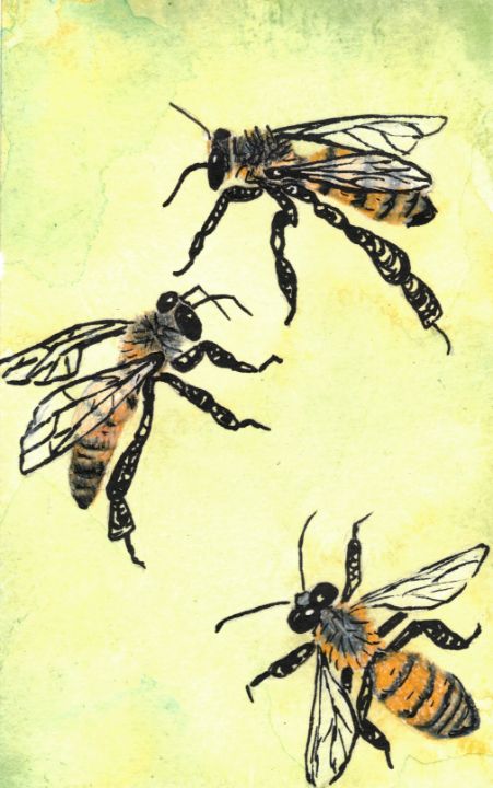Dancing Honey Bees - Purple Lily Art - Drawings & Illustration, Animals ...