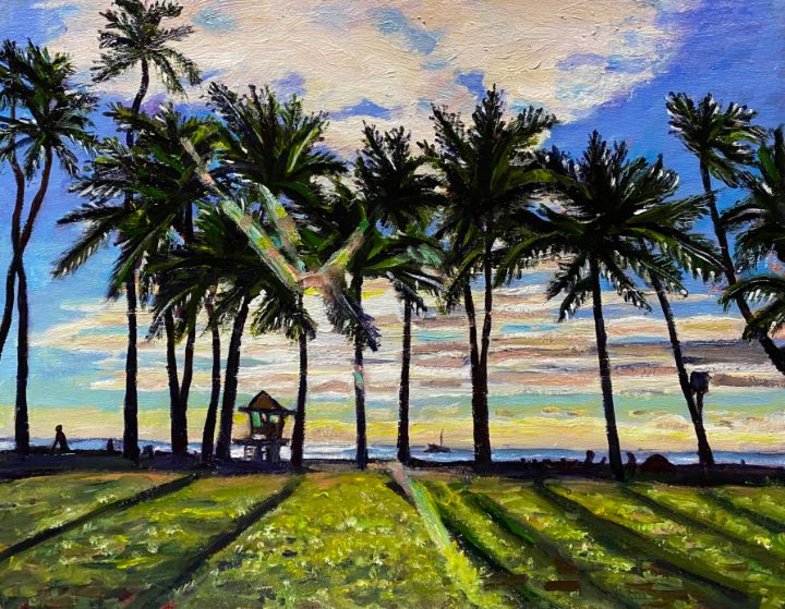 Sunset Over Palm Trees, Oahu - Richard Nowak Fine Art - Paintings ...