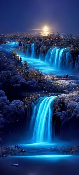 Moonlight Falls - Teresalynn's Gallery - Digital Art & AI, Landscapes ...