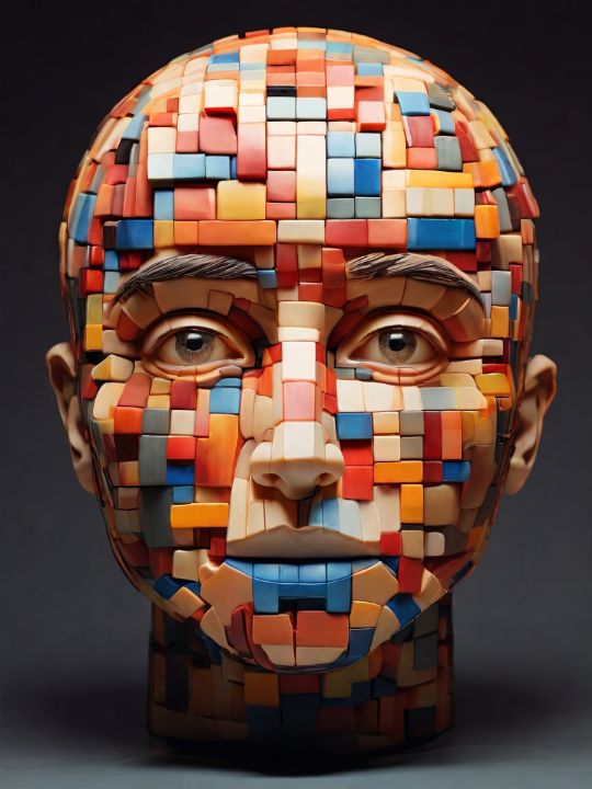 Head Made Of Blocks - T98 - Drawings & Illustration, Abstract, Other ...