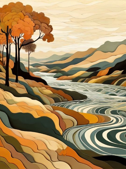 Autumn River - T98 - Drawings & Illustration, Abstract, Landscape - ArtPal