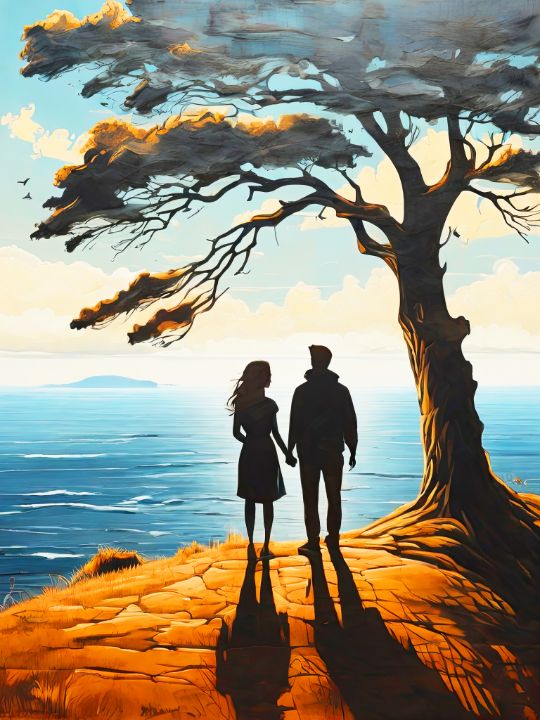 Couple Holding Hands Under A Tree - T98 - Paintings & Prints, People ...