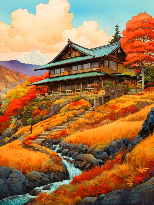 Autumn In Kyoto - T98 - Drawings & Illustration, Landscapes & Nature ...
