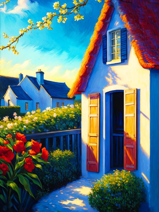 House In Garden - T98 - Drawings & Illustration, Landscapes & Nature, Other Landscapes & Nature ...