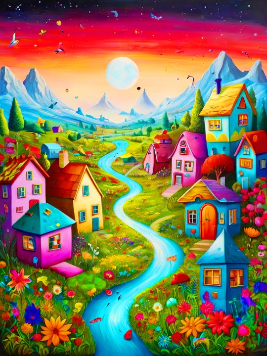 Village Color In The Countryside - T98 - Drawings & Illustration ...