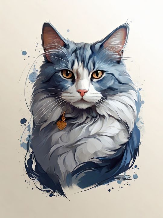 Blue Cat Portrait - T98 - Drawings & Illustration, Animals, Birds ...