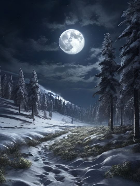 Snow In Night - T98 - Drawings & Illustration, Abstract, Landscape - ArtPal