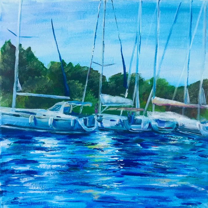 blue boats docked - Val's Perspective - Paintings & Prints, Sports ...