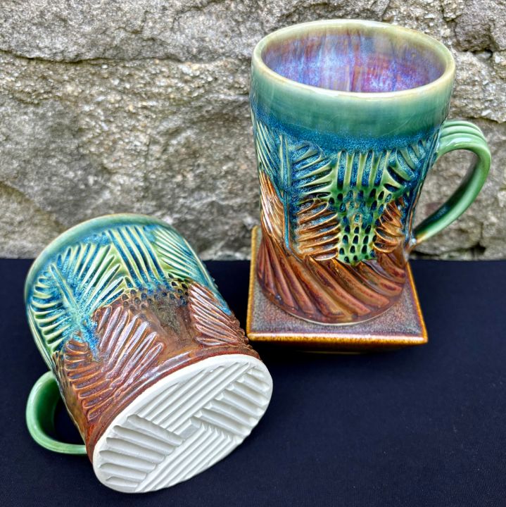 Tall Green and Brown Tree Mugs - Night Owl Design - Ceramics & Pottery ...