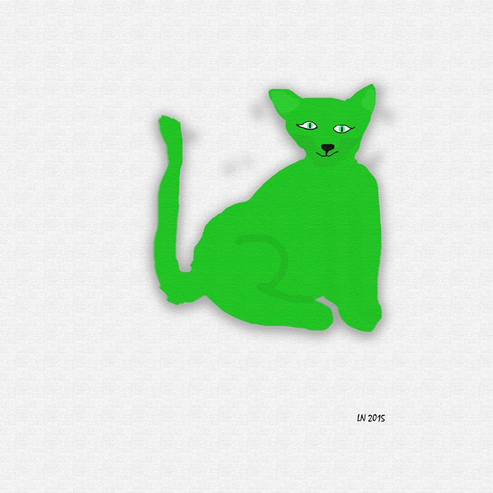 Neon Green Cat on a White Background - Laura Nybeck's Art - Digital Art ...