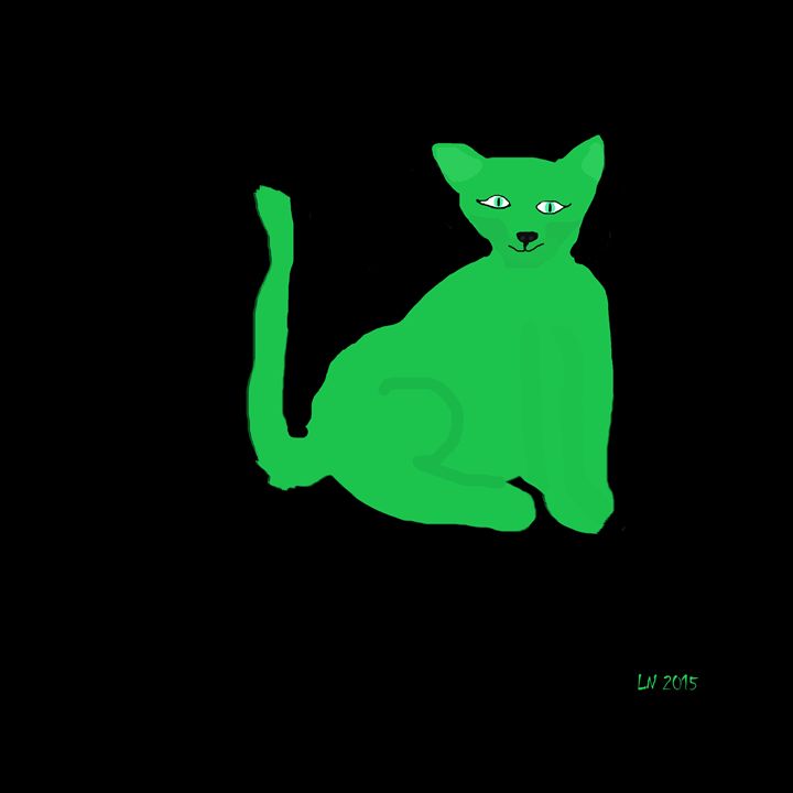 Neon Green Cat on a Black Background - Laura Nybeck's Art - Digital Art ...