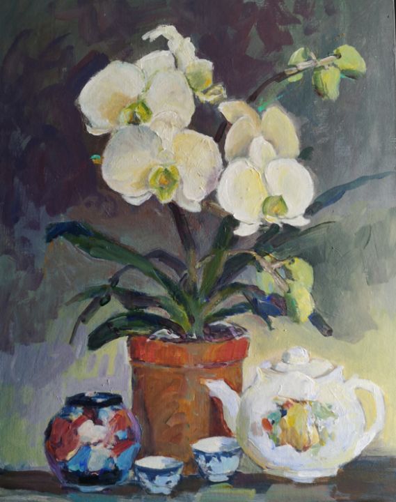 Tea Time - Hui Tong - Paintings & Prints, Still Life, Floral - ArtPal