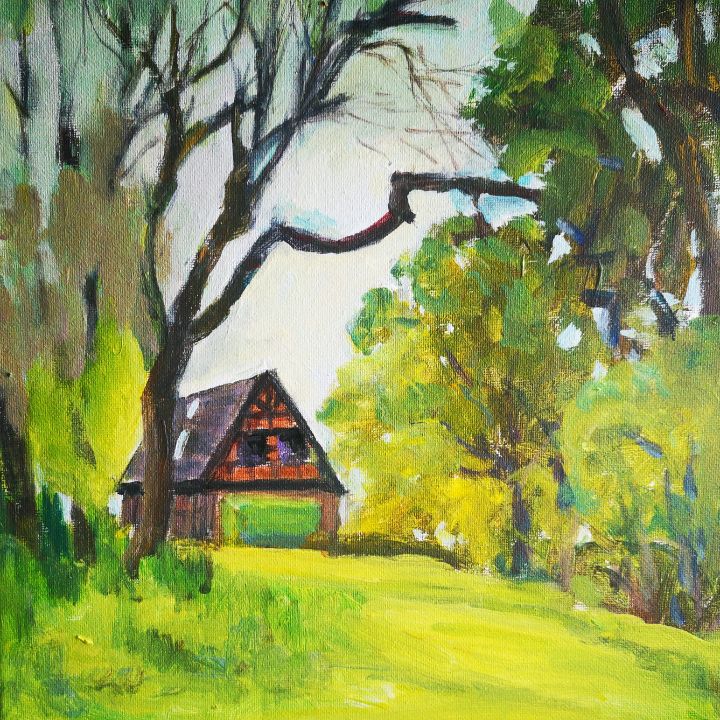 Little house in spring field - Hui Tong - Paintings & Prints ...