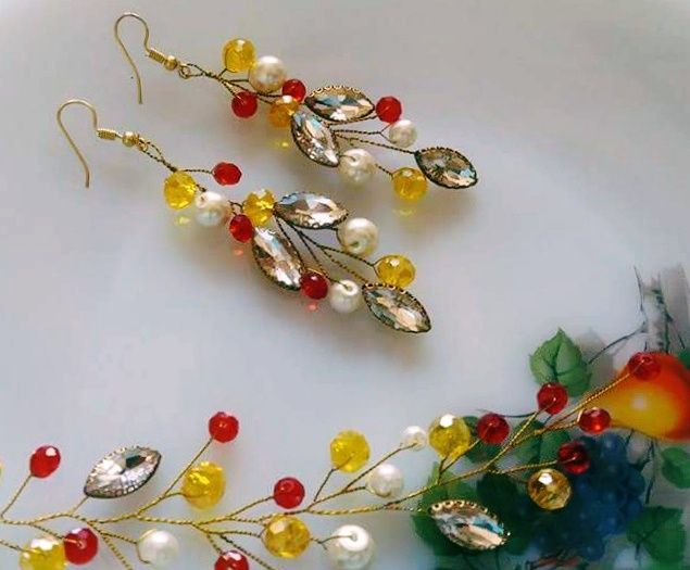 Multicolored Earrings & Hair Vine. - Funkari - Jewelry, Earrings - ArtPal