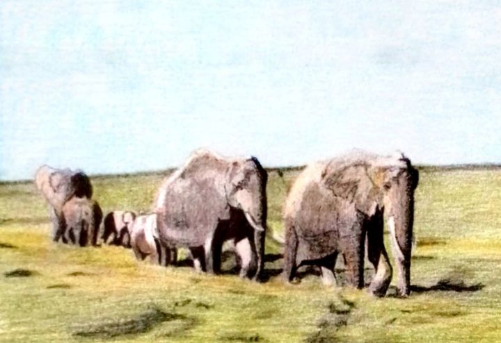 Elephants in savannah - John Junior Art - Drawings & Illustration ...