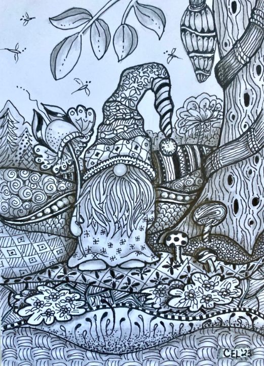 Gnome in Patterned Ink - Christine Lavender’s Art - Drawings ...