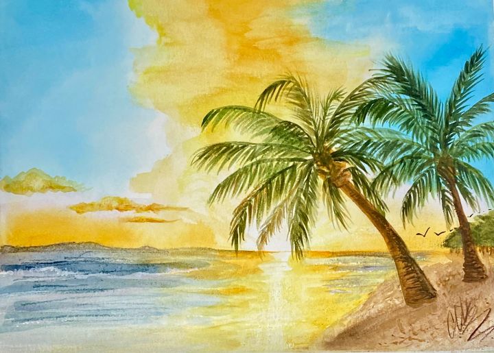 Sunset beach - Artsy Inks and Hues - Paintings & Prints, Landscapes ...