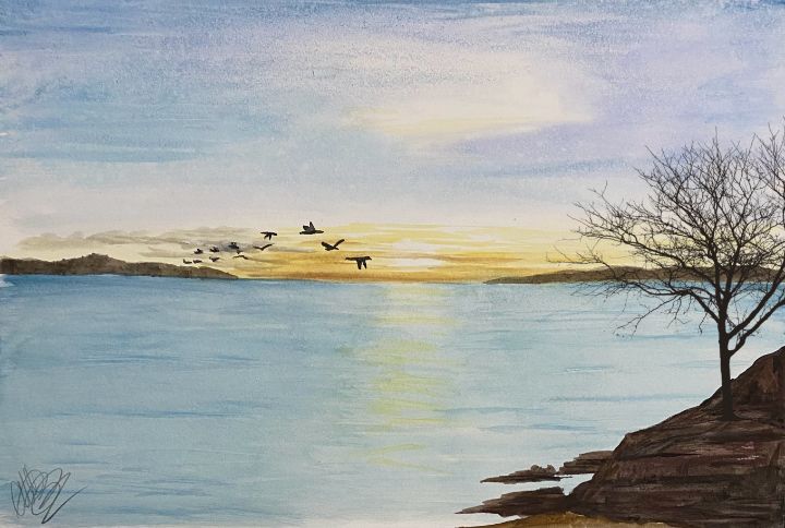 Serene lake sunset - Artsy Inks and Hues - Paintings & Prints ...