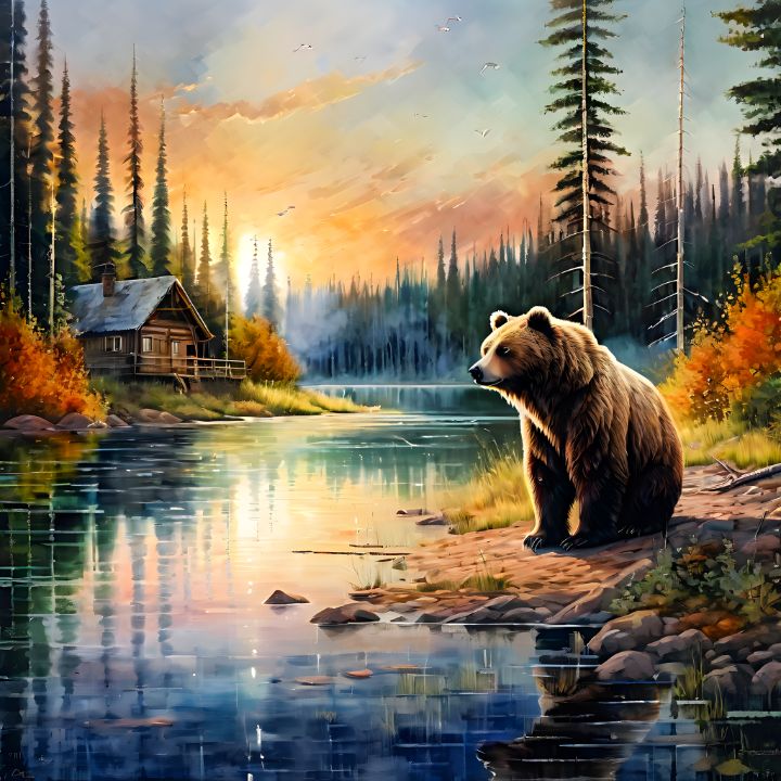 Bear on the shore of a forest lake - Shreya Singh - Drawings ...