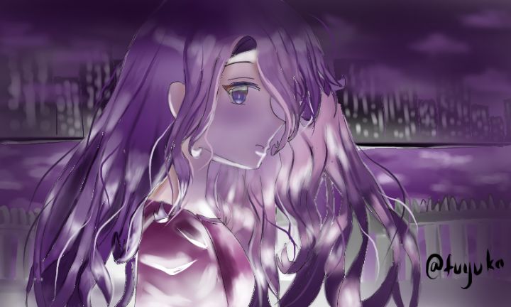 Purple Night Anime Portrait - fuyuka - Drawings & Illustration, People ...