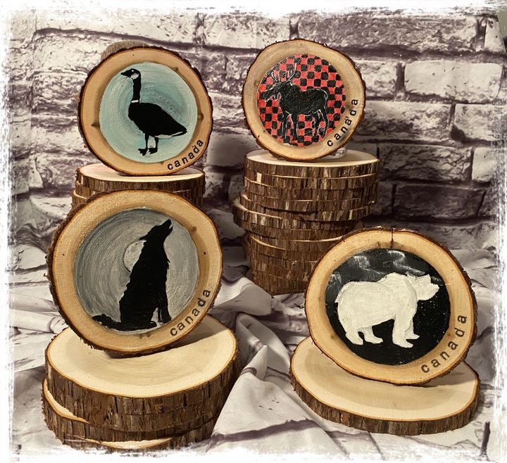 Canadian Wildlife Painted Coasters - yourbarecanvas - Crafts & Other ...