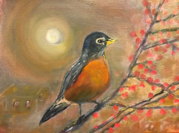 "Robin in the Moonlight" - Panuszka's paintings - Paintings & Prints ...