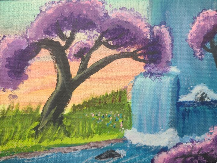 Waterfall by Tree - Art of James - Paintings & Prints, Landscapes ...