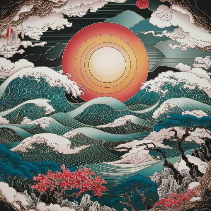 Waves and sunset - Design store - Digital Art & AI, Landscapes & Nature ...