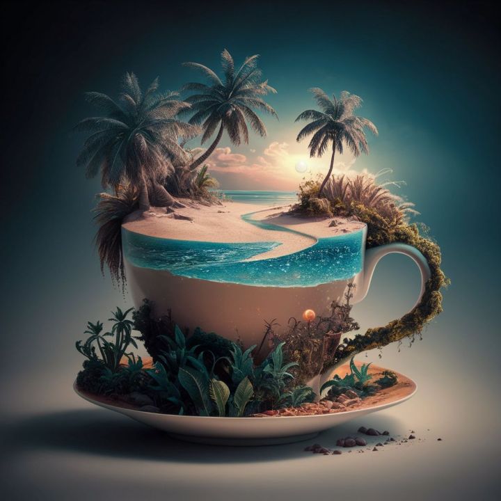 Seashore in the shape of coffee cup - Design store - Digital Art & AI ...