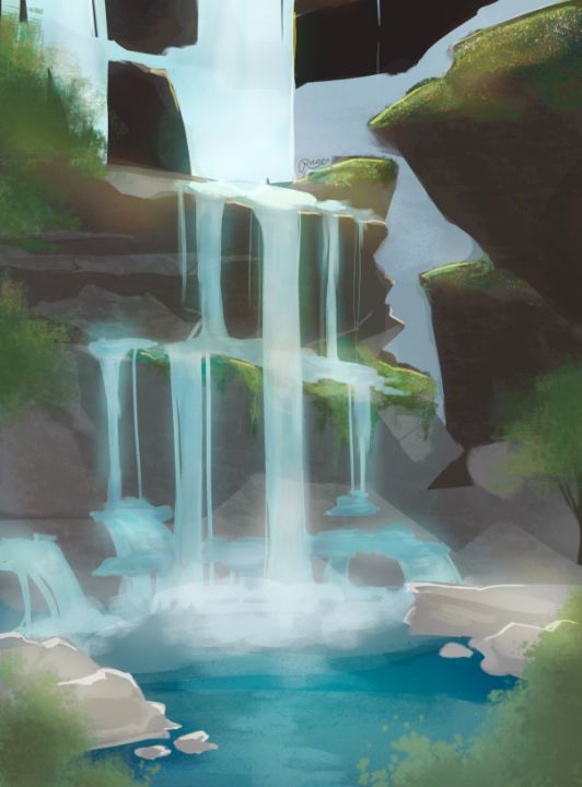 Waterfall - Art With Rae - Digital Art & AI, Landscapes & Nature, Waterfalls - ArtPal