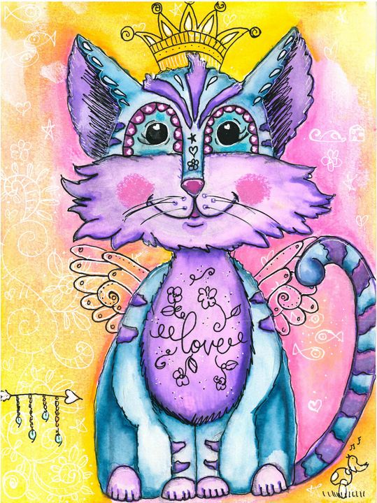 Gato Happy Cat in Mixed Media - Shawnta Williams - Paintings & Prints ...