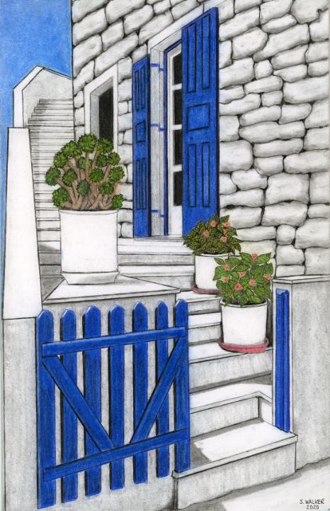 Santorini Blue Entrance - Steve Walker Art - Paintings & Prints ...