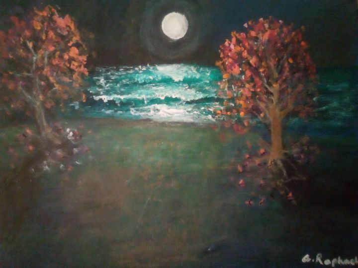 Two trees by the ocean - A.Raphael - Paintings & Prints, Landscapes ...