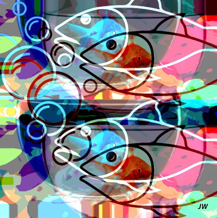 Double Fish - Art Studio 99 - Digital Art & AI, Abstract, Collage - ArtPal