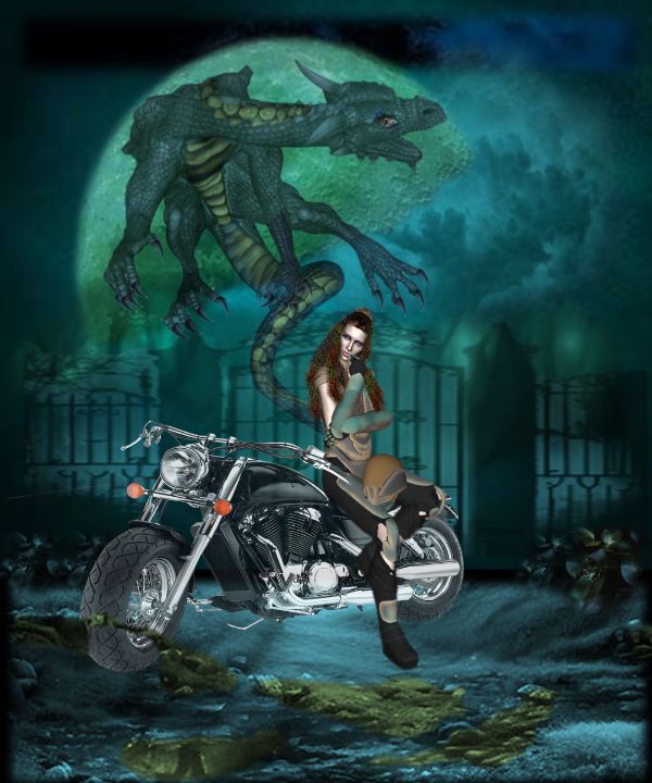 The Motorcycle Girl and the Dragon - Trish Brown - Digital Art & AI ...