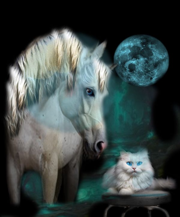 White Stallion White Cat - Trish Brown - Digital Art & AI, Animals ...
