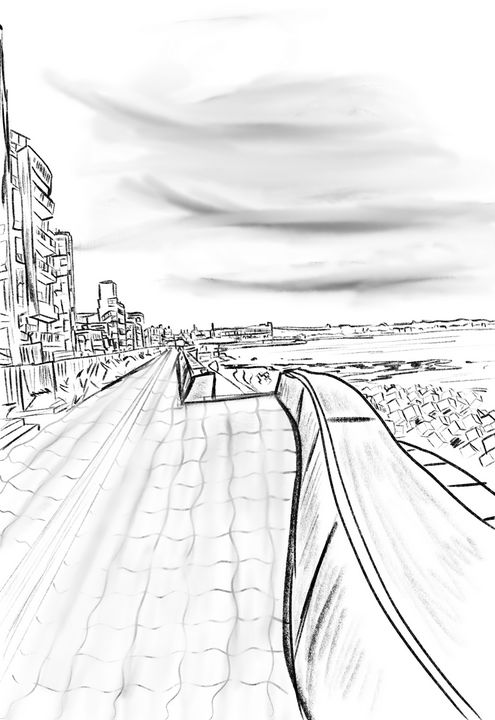 Sunabe seawall sketch - ISurfLikeAGirl - Digital Art & AI, Buildings ...