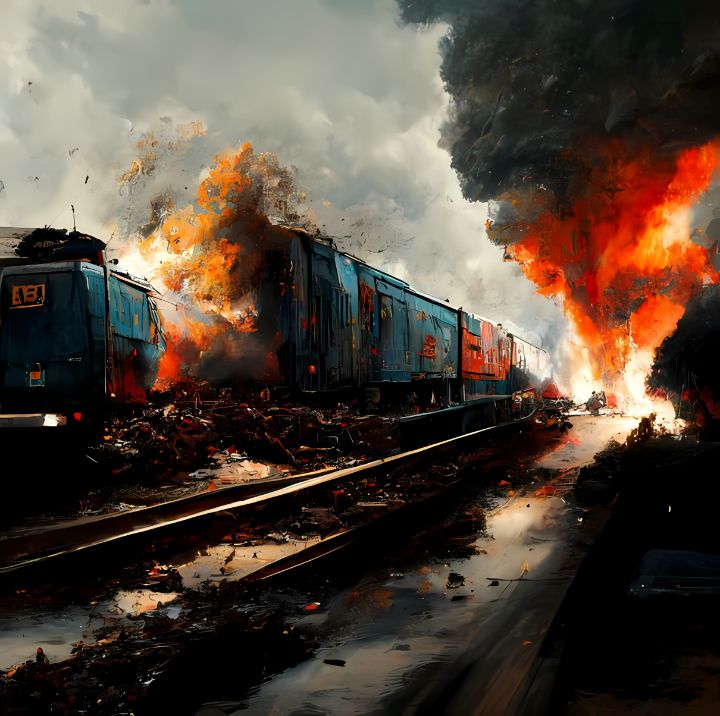 Trains Collide - Odysseus Arts and Crafts - Digital Art & AI, Places ...