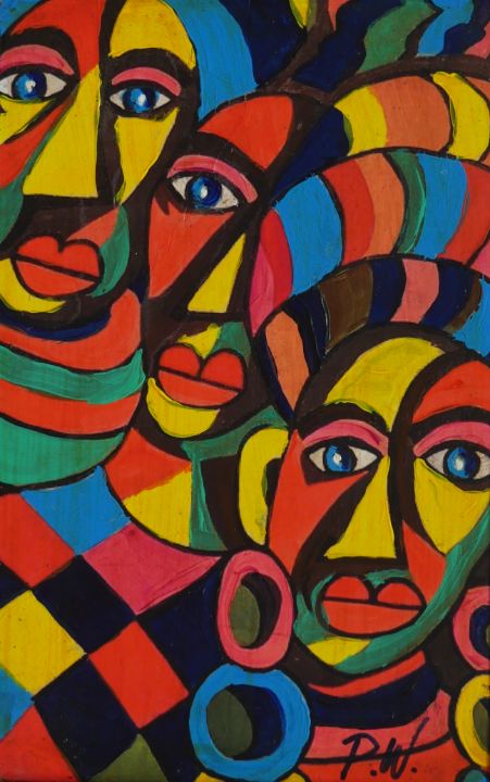 Crowded faces - Peter Wright Art - Paintings & Prints, Abstract, Color ...