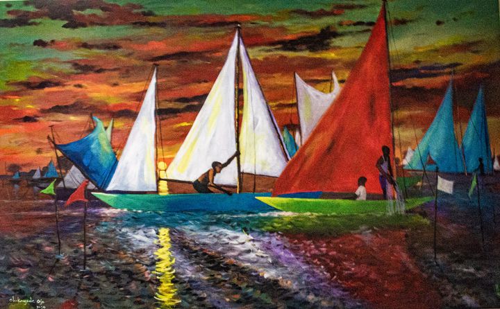 Sailing at sunset - Kay - Paintings & Prints, Landscapes & Nature ...