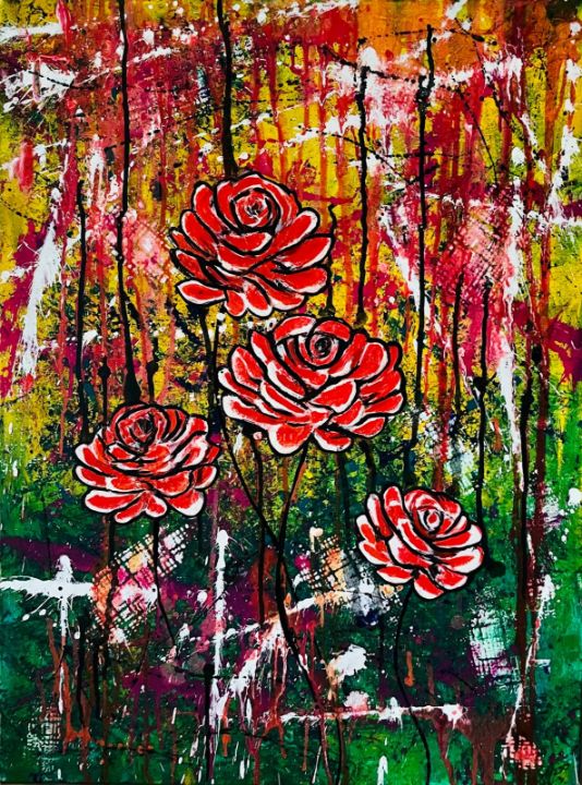 Radiant Red Roses on Vibrant Abstrat - Art Amor - Paintings & Prints ...