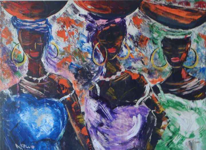 3 Liberian ladies 95 x 72 cm - Modern African - Paintings & Prints ...