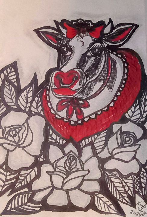 Rose Cow - KIvy Art - Drawings & Illustration, Animals, Birds, & Fish ...