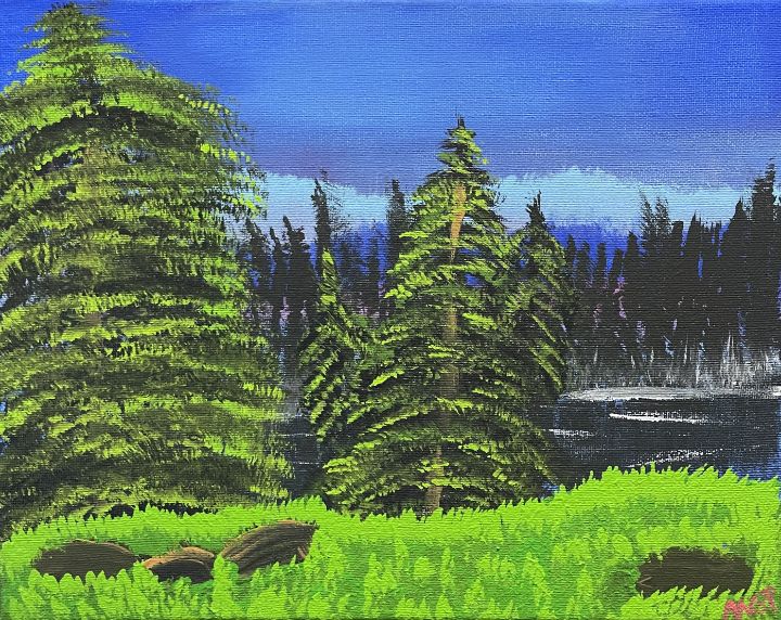 Pines By the Lake - Melissa G. Perez - Paintings & Prints, Landscapes ...