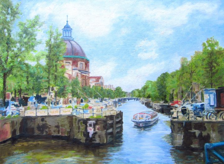 Amsterdam Bridge, Netherlands - Helen Sviderskis - Paintings & Prints ...