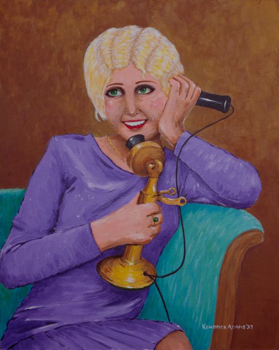 Woman on a Golden Phone - Ken Adams - Paintings & Prints, People ...