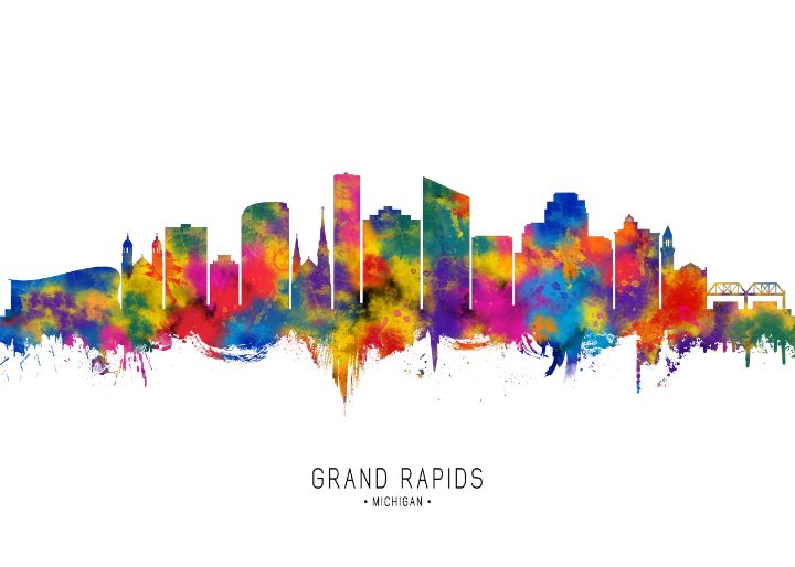 Grand Rapids Michigan Skyline - Towseef Dar - Paintings & Prints ...