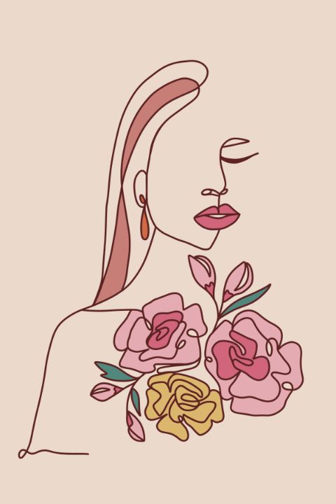 Elegant Line Art Woman with Flowers - Unique Creations by Nirali ...