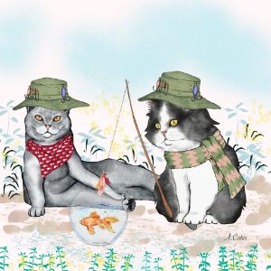 Fishing Buddies - Tabby Cat Studios - Digital Art & AI, Animals, Birds ...
